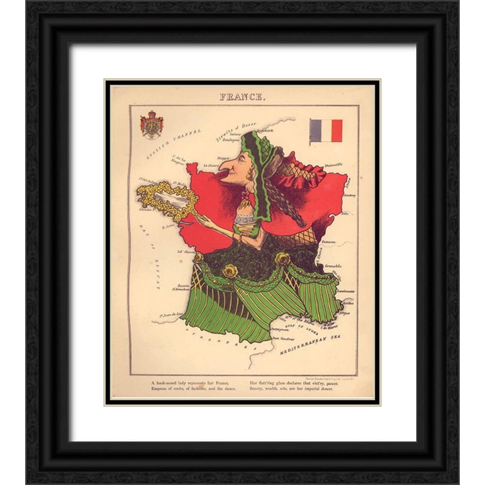 Vintage Maps 12x14 Black Ornate Wood Framed with Double Matting Museum ...