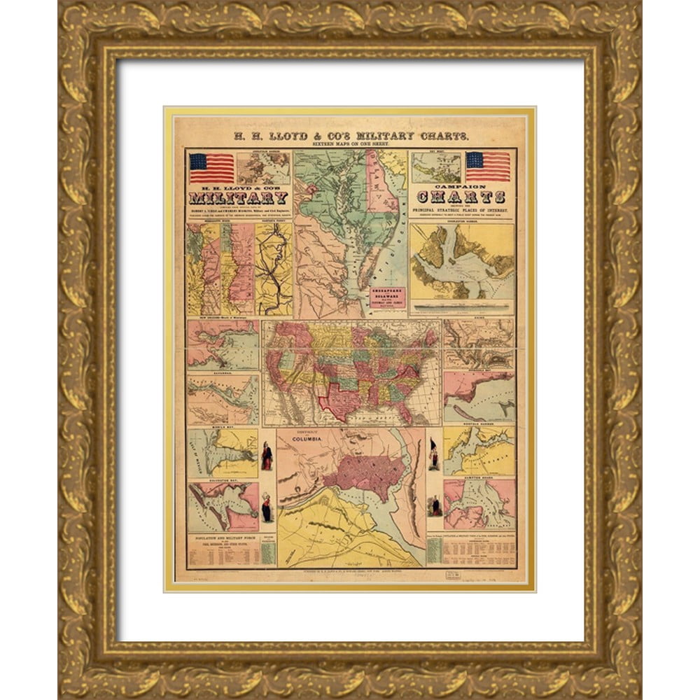 Vintage Maps 12x14 Gold Ornate Wood Framed with Double Matting Museum ...