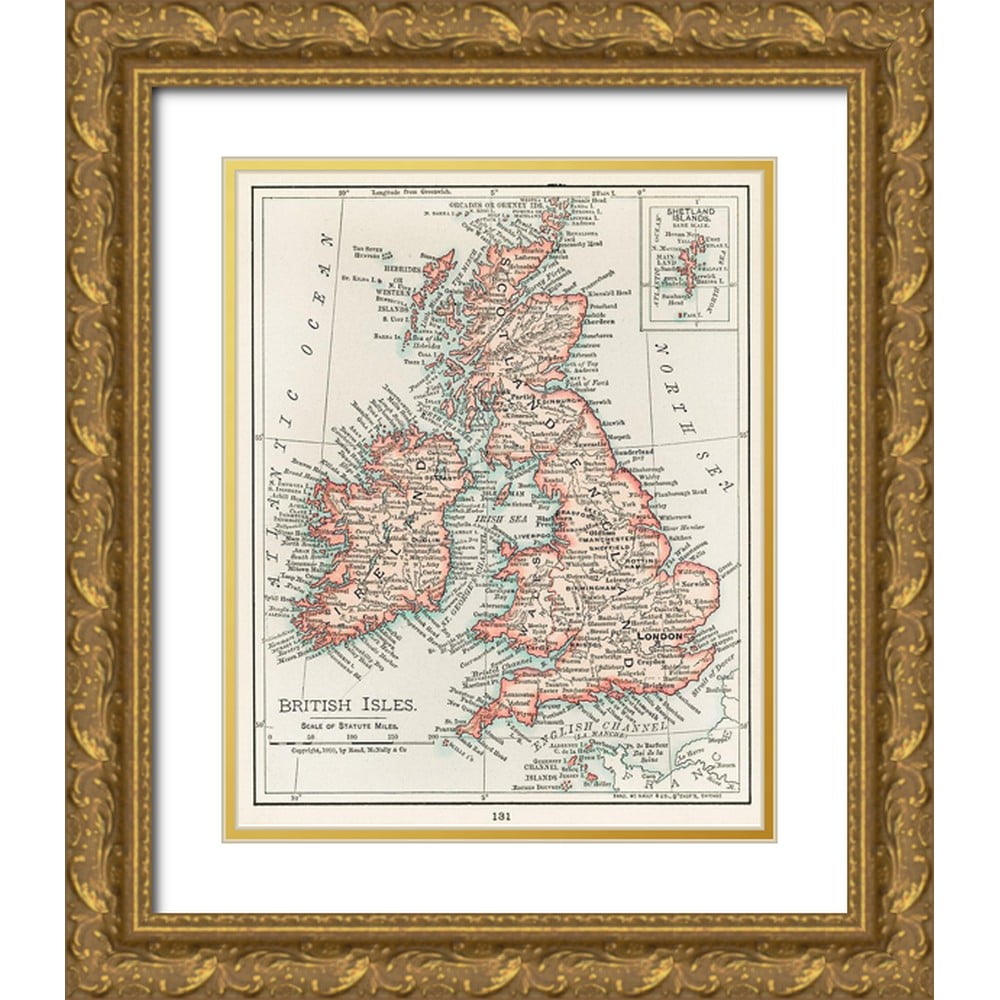 Vintage Maps 12x14 Gold Ornate Wood Framed with Double Matting Museum ...