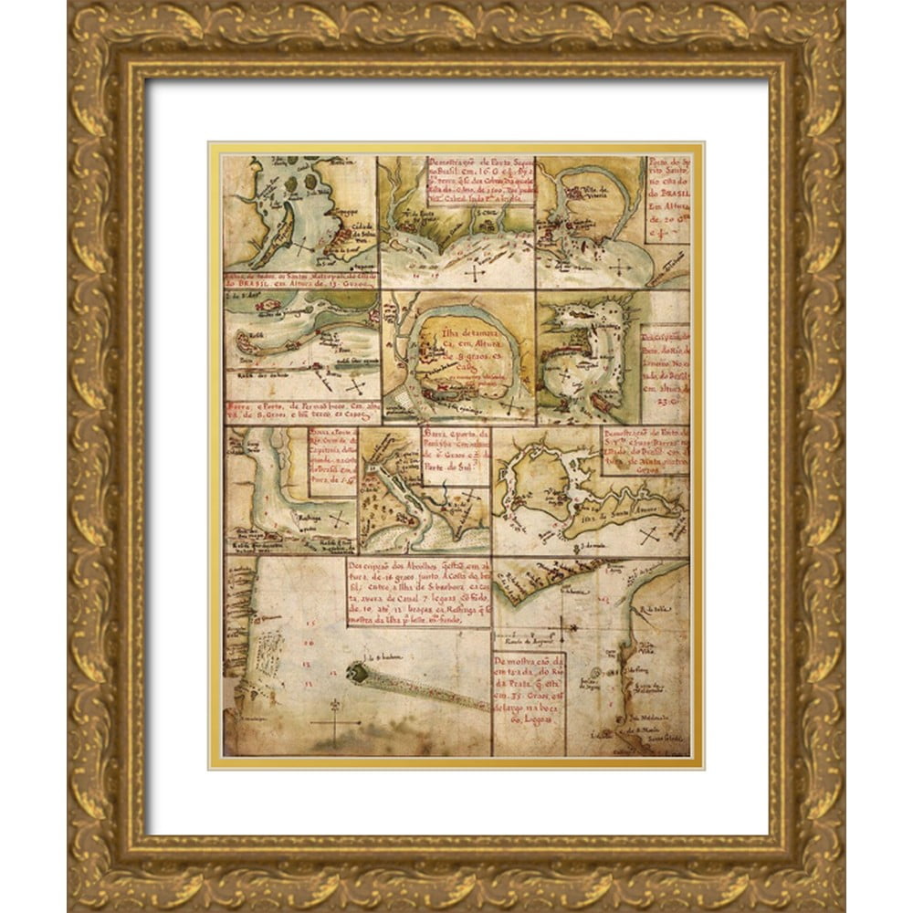 Vintage Maps 12x14 Gold Ornate Wood Framed with Double Matting Museum ...