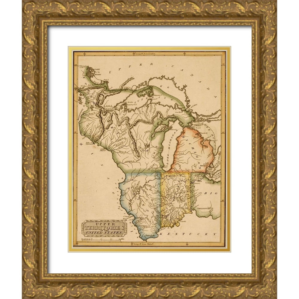 Vintage Maps 12x14 Gold Ornate Wood Framed with Double Matting Museum ...