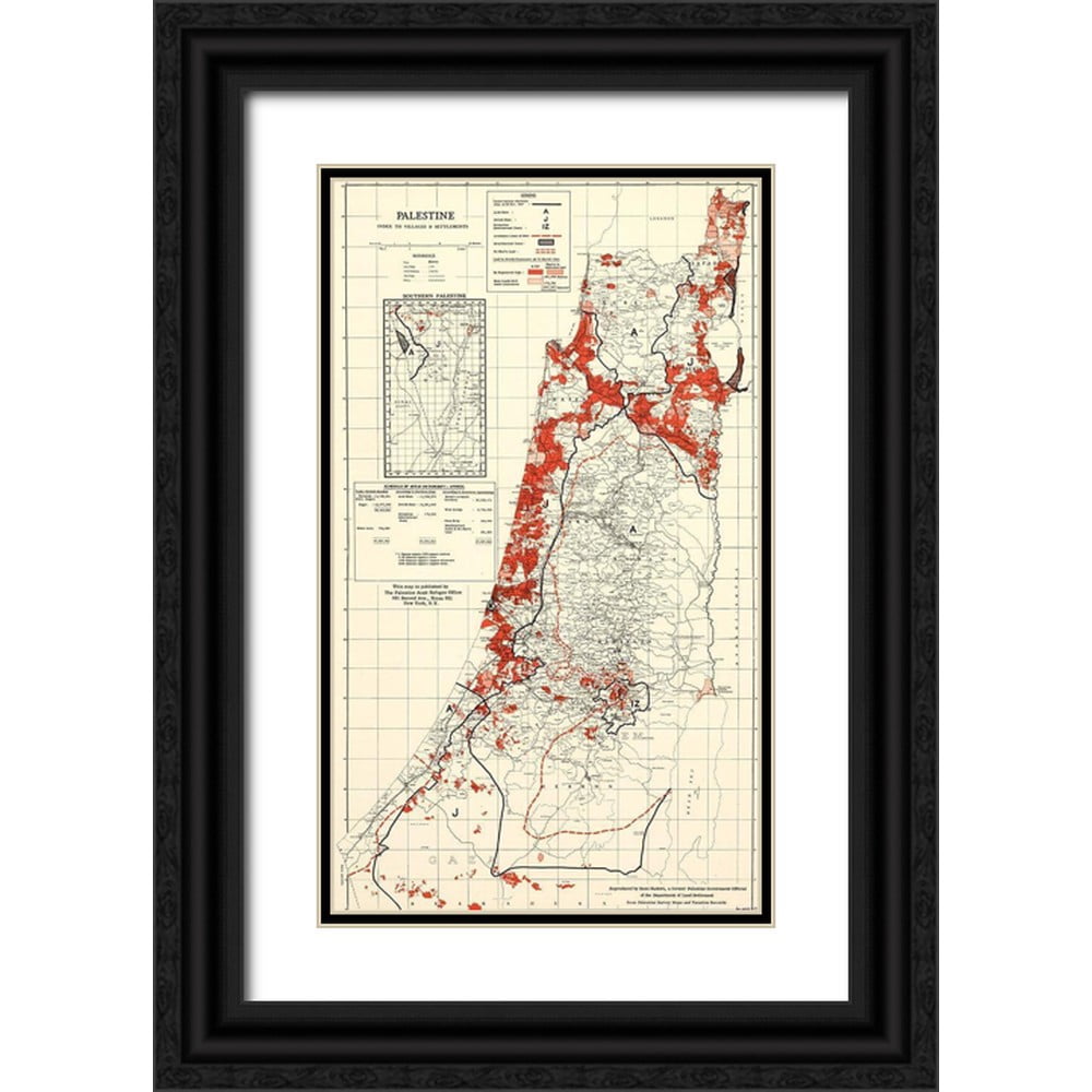 Vintage Maps 12x18 Black Ornate Wood Framed with Double Matting Museum ...