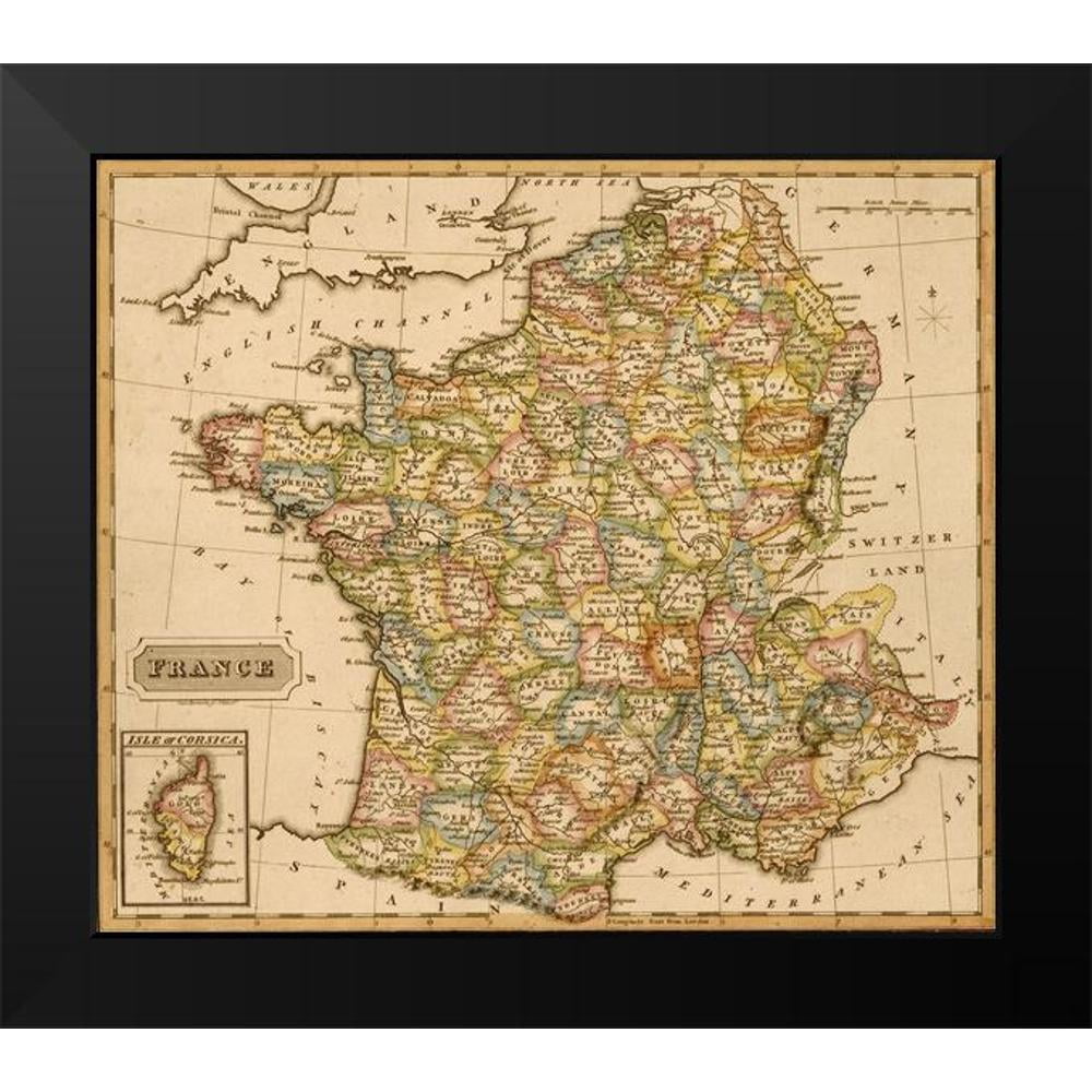 Vintage Maps 13x12 Black Modern Framed Museum Art Print Titled - France ...