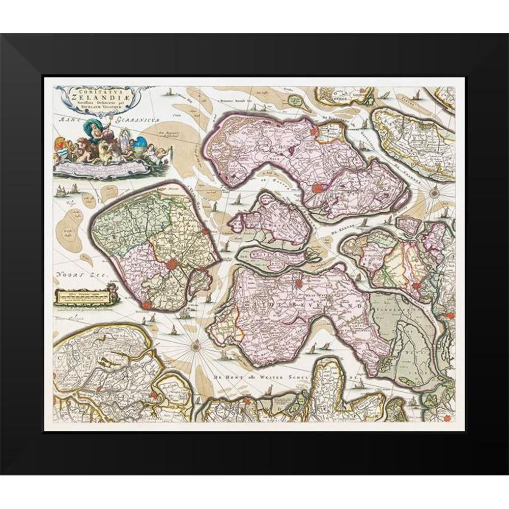 Vintage Maps 13x12 Black Modern Framed Museum Art Print Titled - Map of ...