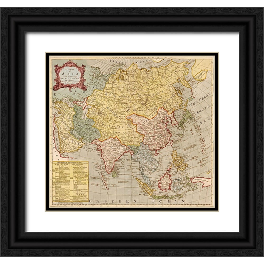 Vintage Maps 13x12 Black Ornate Wood Framed with Double Matting Museum ...