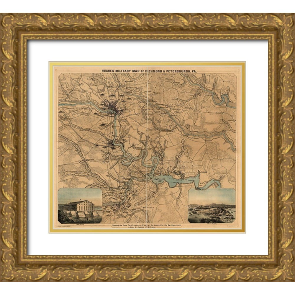 Vintage Maps 13x12 Gold Ornate Wood Framed with Double Matting Museum ...