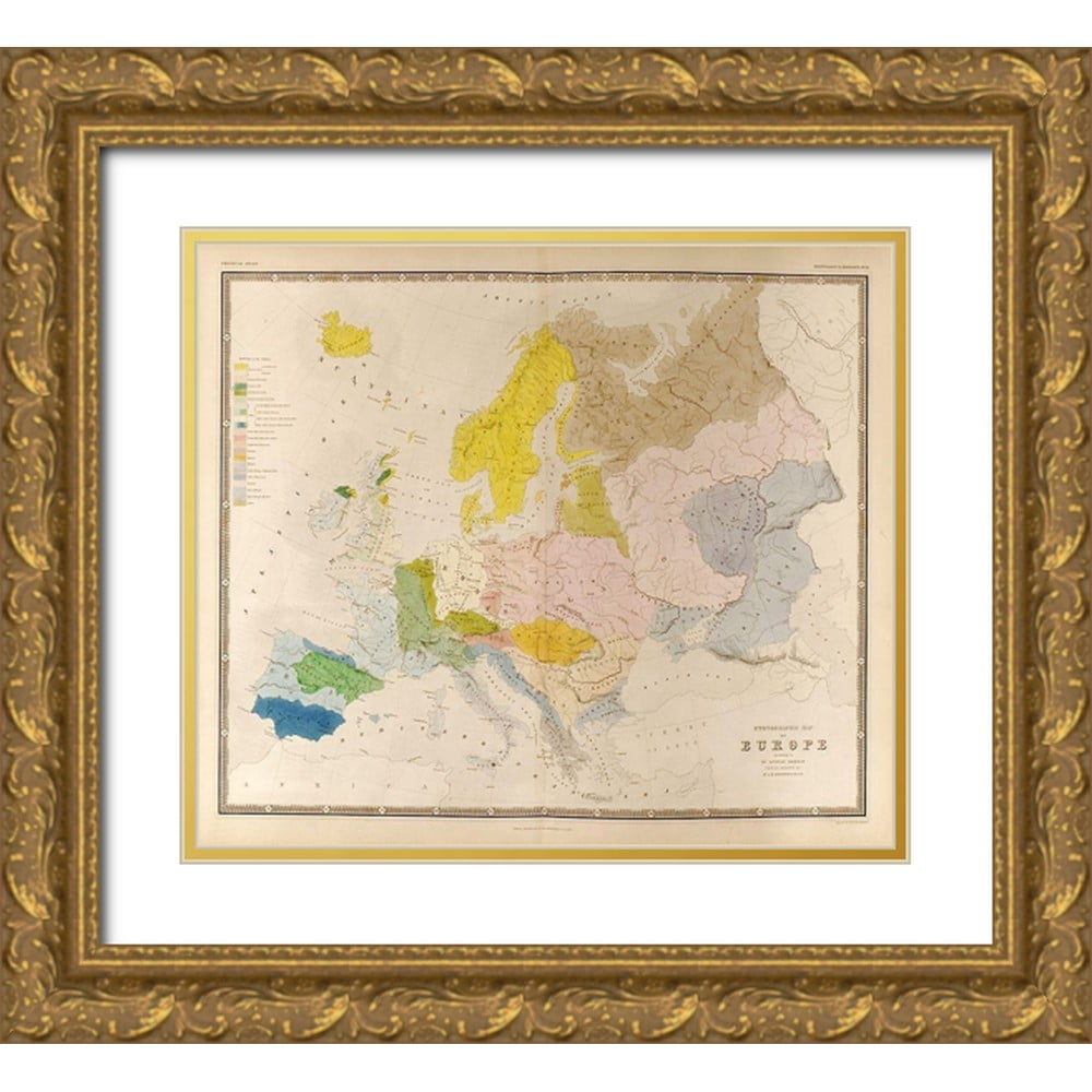 Vintage Maps 13x12 Gold Ornate Wood Framed with Double Matting Museum ...