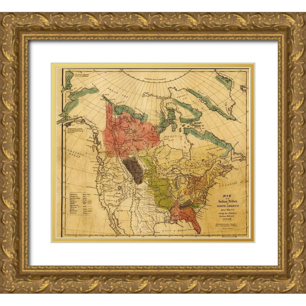 Vintage Maps 13x12 Gold Ornate Wood Framed with Double Matting Museum ...