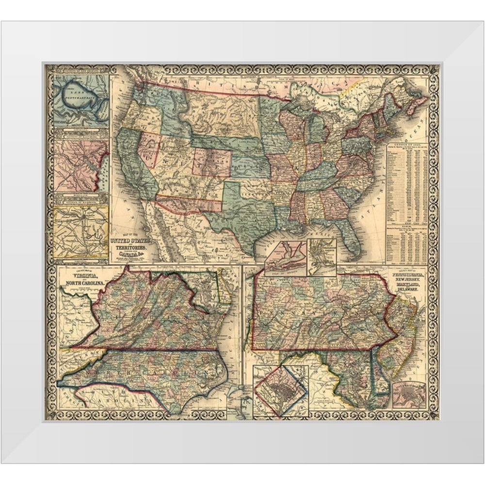 Vintage Maps 13x12 White Modern Wood Framed Museum Art Print Titled ...