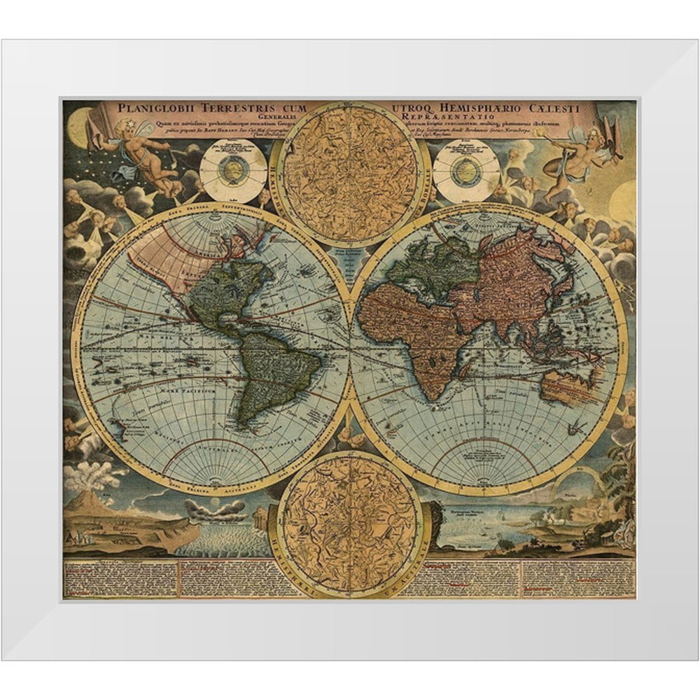 Vintage Maps 13x12 White Modern Wood Framed Museum Art Print Titled ...