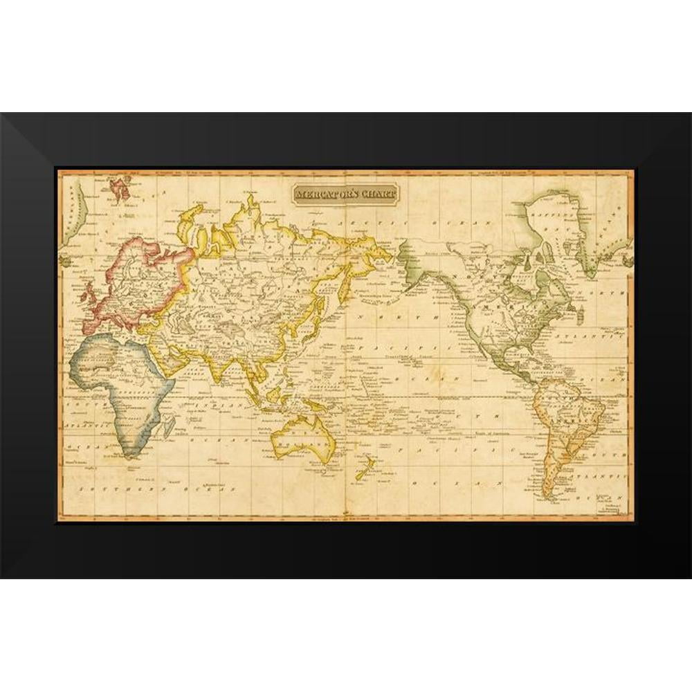 Vintage Maps 14x10 Black Modern Framed Museum Art Print Titled - Mercators Chart 1817 - Walmart.com