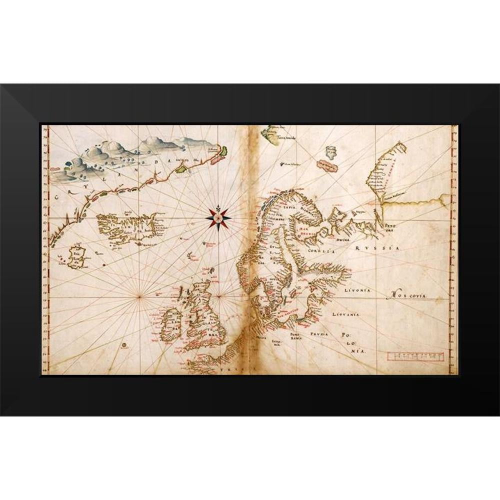Vintage Maps 14x10 Black Modern Framed Museum Art Print Titled ...