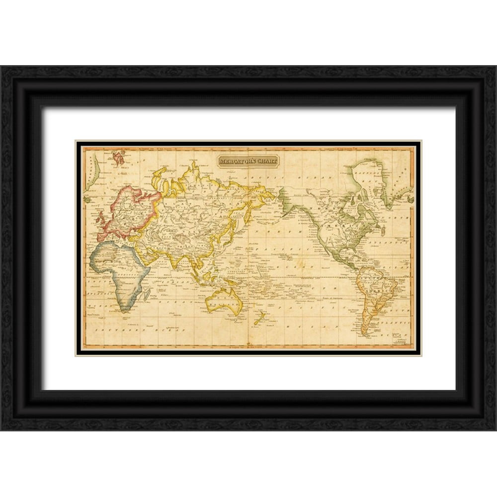 Vintage Maps 14x10 Black Ornate Wood Framed with Double Matting Museum ...