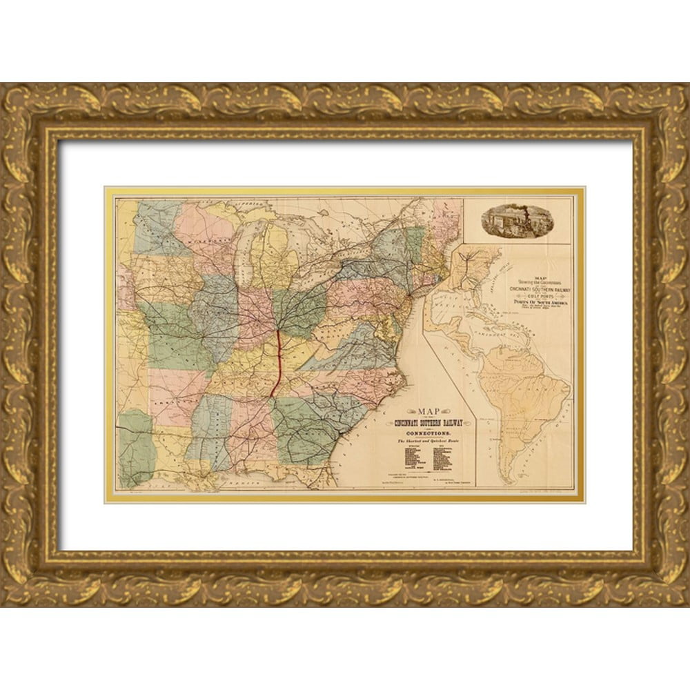 Vintage Maps 14x10 Gold Ornate Wood Framed with Double Matting Museum ...