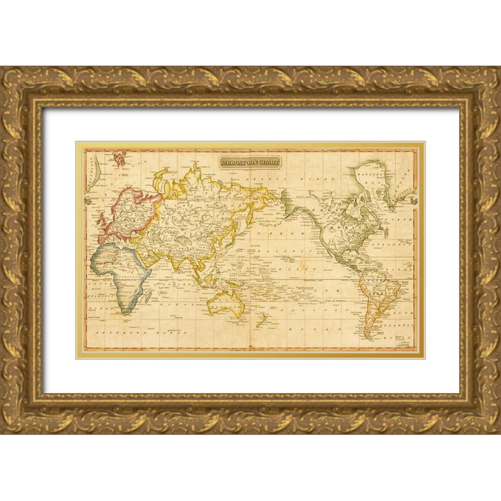 Vintage Maps 14x10 Gold Ornate Wood Framed with Double Matting Museum Art Print Titled ...