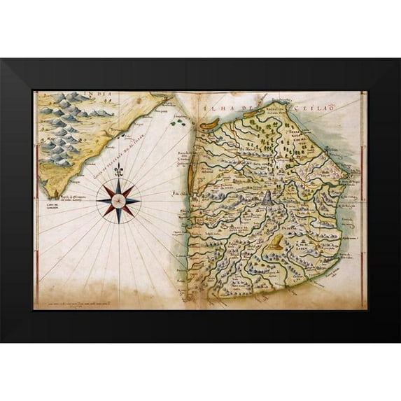 Vintage Maps 14x11 Black Modern Framed Museum Art Print Titled ...