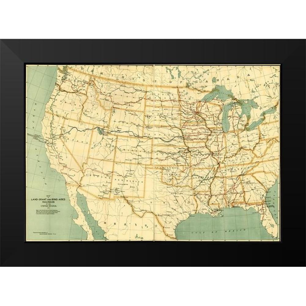 Vintage Maps 14x11 Black Modern Framed Museum Art Print Titled - land ...