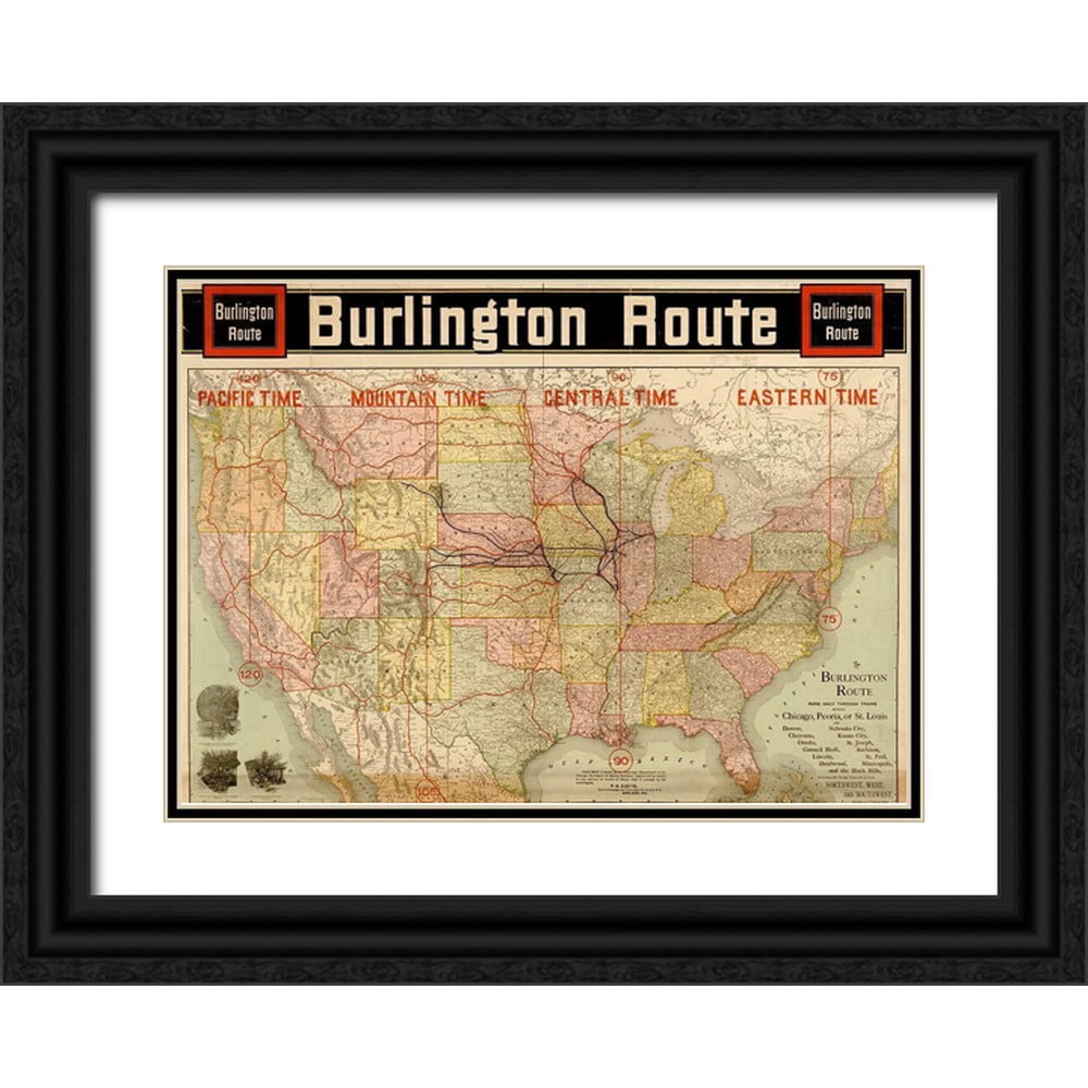 Vintage Maps 14x11 Black Ornate Wood Framed with Double Matting Museum ...