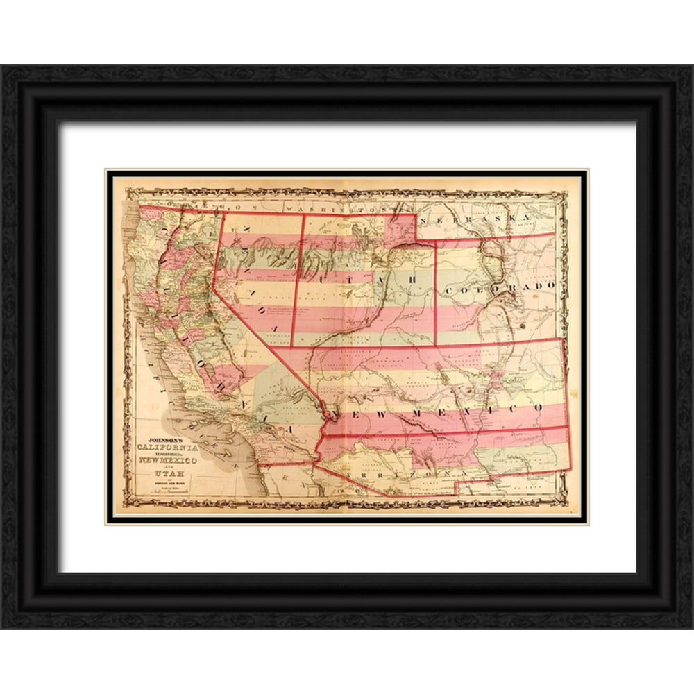 Vintage Maps 14x11 Black Ornate Wood Framed with Double Matting Museum ...