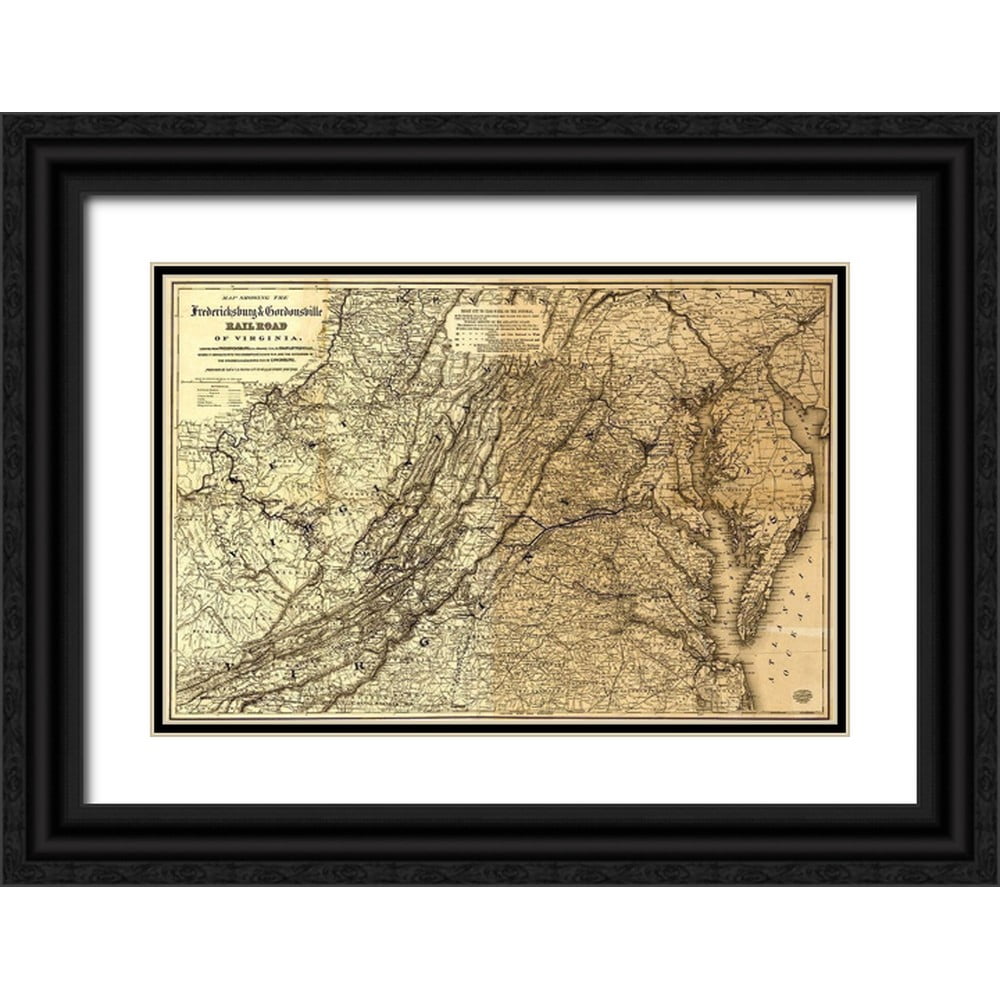 Vintage Maps 14x11 Black Ornate Wood Framed with Double Matting Museum ...