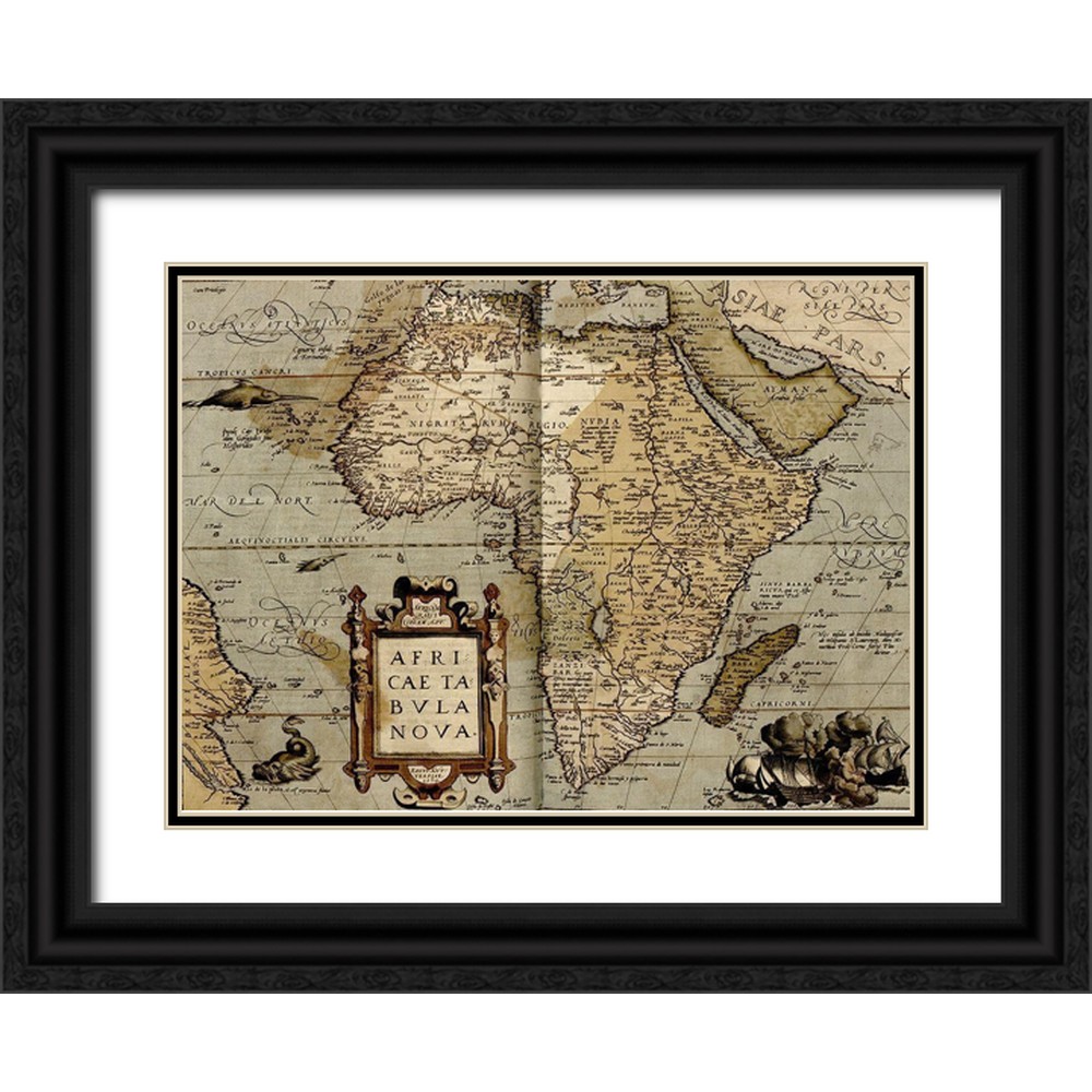 Vintage Maps 14x11 Black Ornate Wood Framed with Double Matting Museum ...