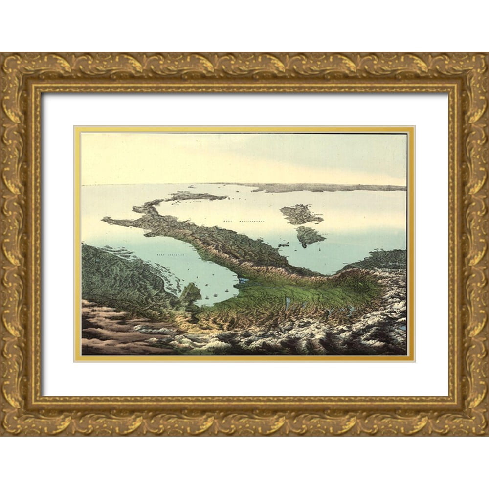 Vintage Maps 14x11 Gold Ornate Wood Framed with Double Matting Museum ...