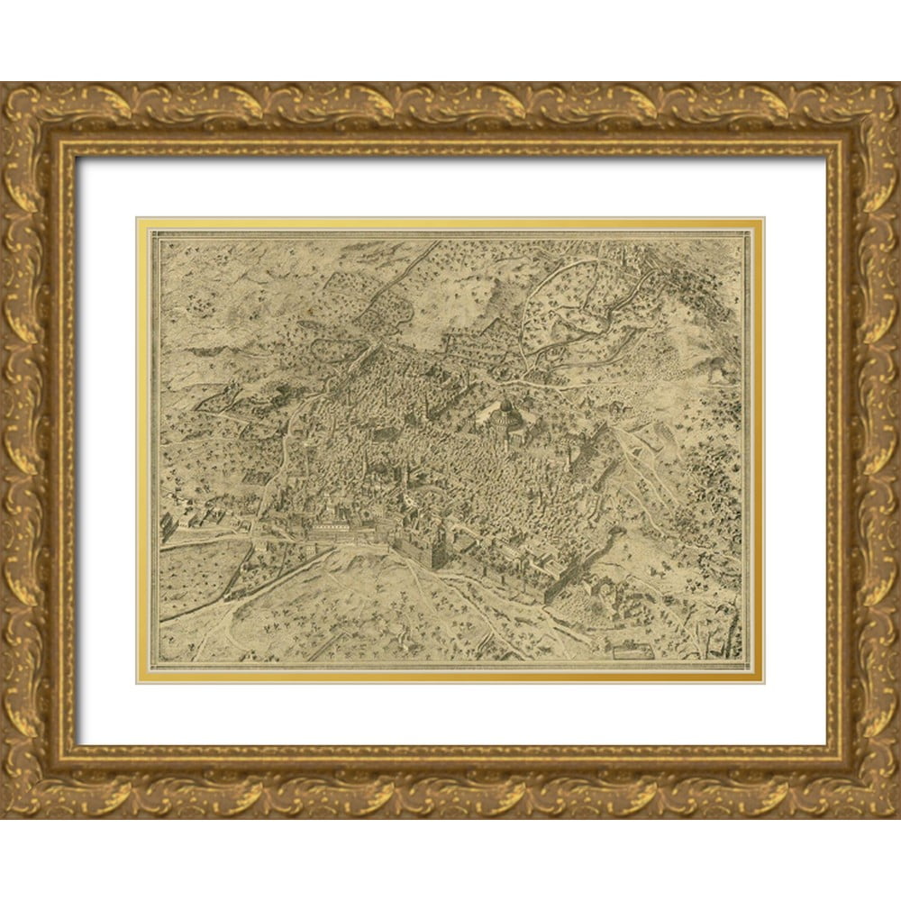 Vintage Maps 14x11 Gold Ornate Wood Framed with Double Matting Museum ...