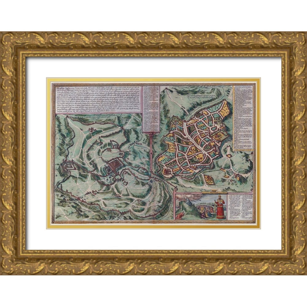 Vintage Maps 14x11 Gold Ornate Wood Framed with Double Matting Museum ...