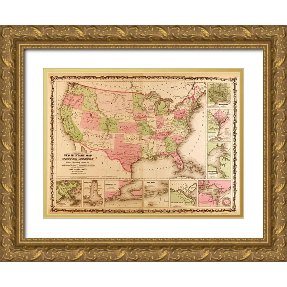 Vintage Maps 14x11 Gold Ornate Wood Framed with Double Matting Museum ...