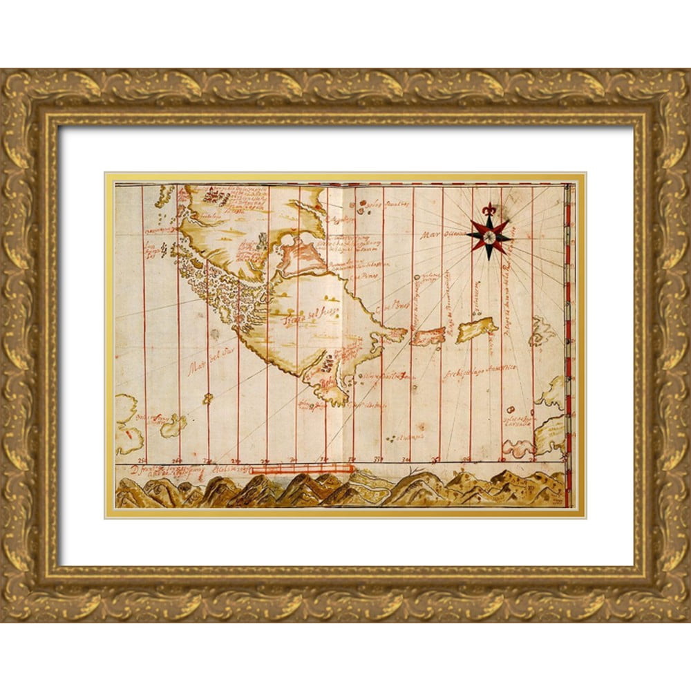 Vintage Maps 14x11 Gold Ornate Wood Framed with Double Matting Museum ...