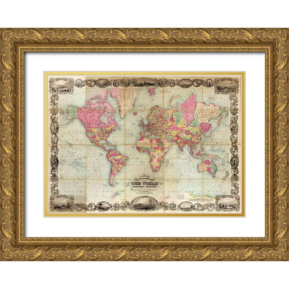 Vintage Maps 14x11 Gold Ornate Wood Framed with Double Matting Museum ...