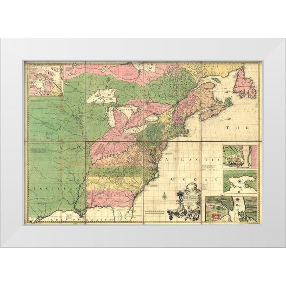 Vintage Maps 14x11 White Modern Wood Framed Museum Art Print Titled ...