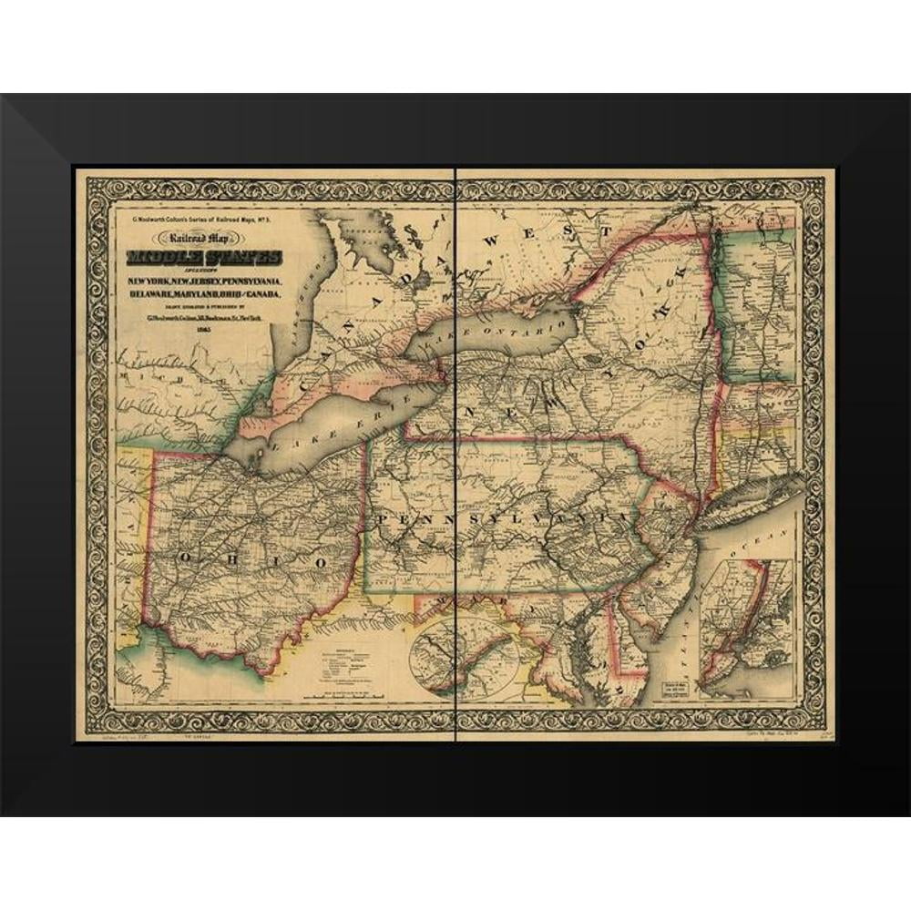 Vintage Maps 14x12 Black Modern Framed Museum Art Print Titled - Civil ...