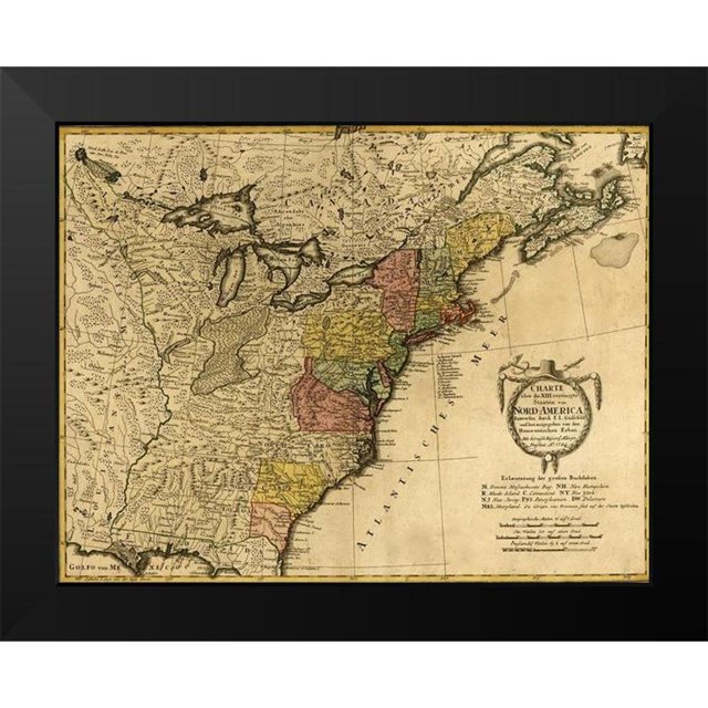 Vintage Maps 14x12 Black Modern Framed Museum Art Print Titled ...