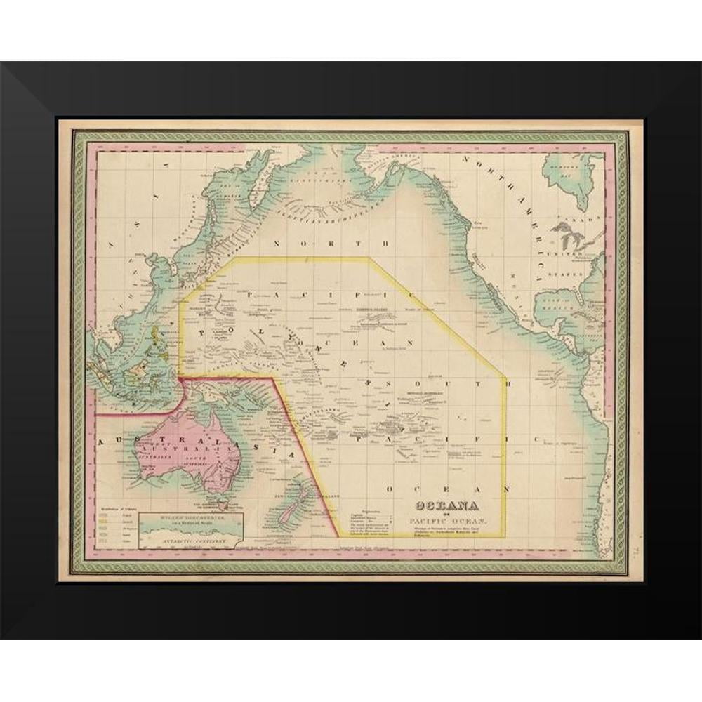 Vintage Maps 14x12 Black Modern Framed Museum Art Print Titled ...