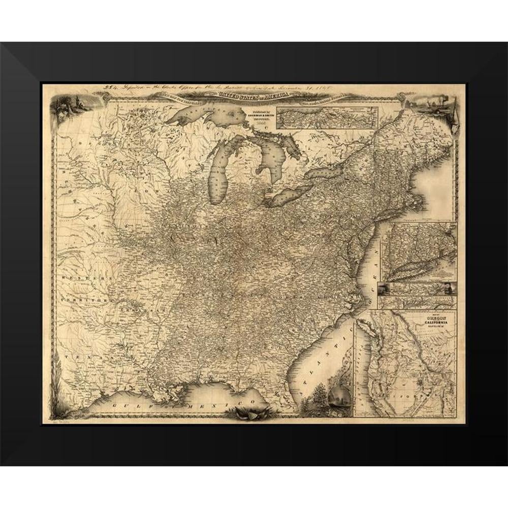 Vintage Maps 14x12 Black Modern Framed Museum Art Print Titled ...