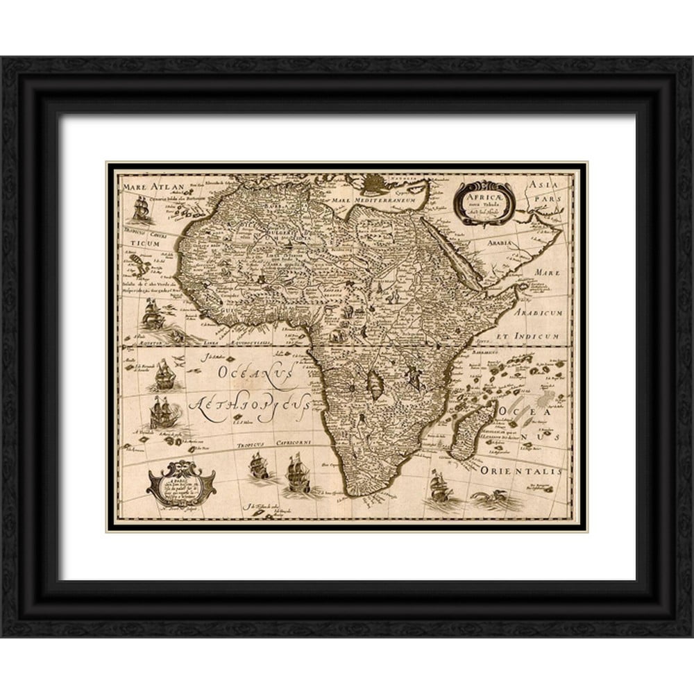 Vintage Maps 14x12 Black Ornate Wood Framed with Double Matting Museum ...