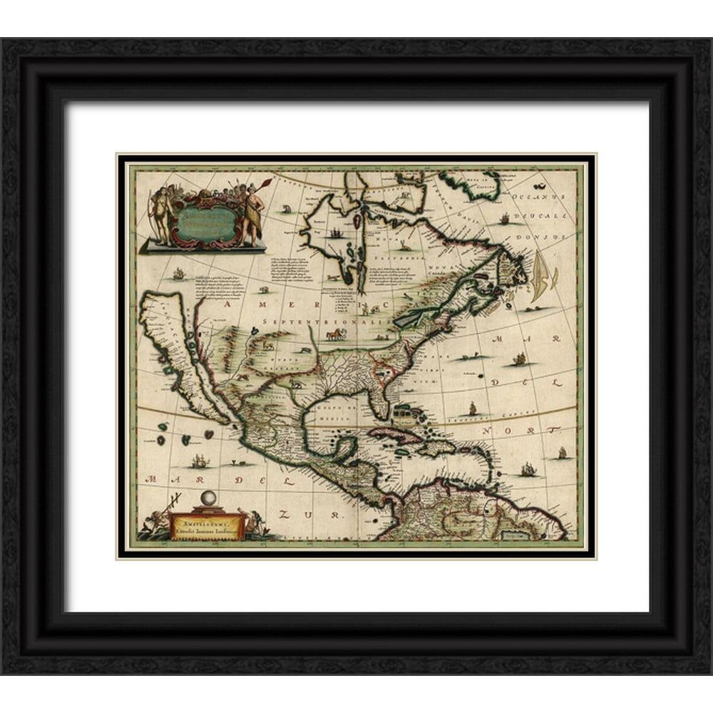 Vintage Maps 14x12 Black Ornate Wood Framed with Double Matting Museum ...