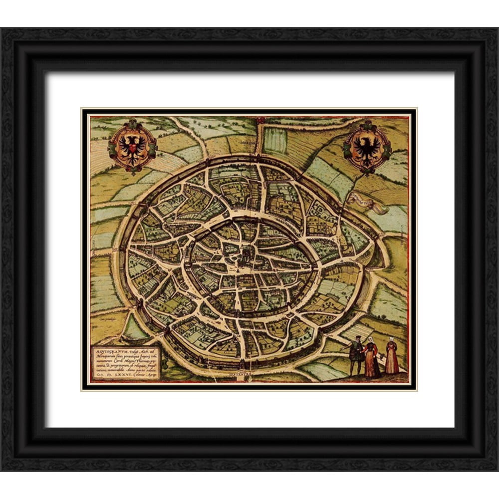 Vintage Maps 14x12 Black Ornate Wood Framed with Double Matting Museum ...