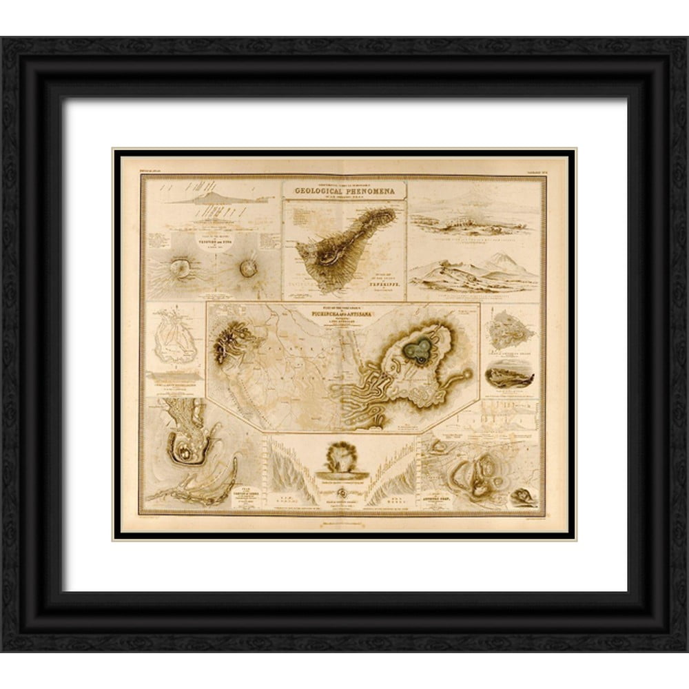 Vintage Maps 14x12 Black Ornate Wood Framed with Double Matting Museum ...