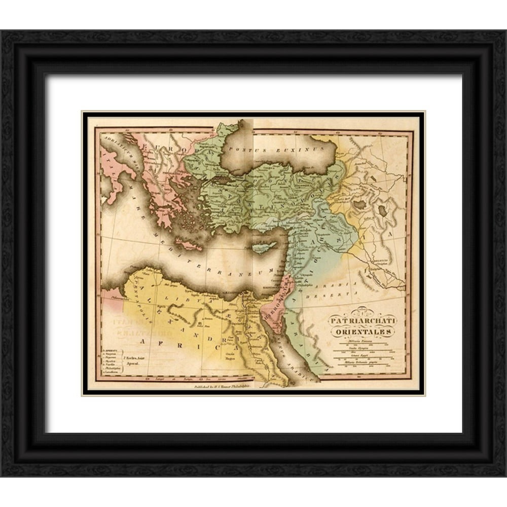 Vintage Maps 14x12 Black Ornate Wood Framed with Double Matting Museum ...
