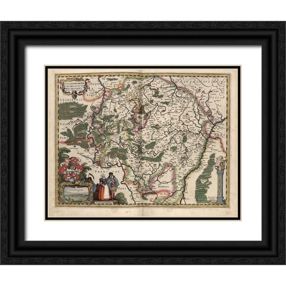 Vintage Maps 14x12 Black Ornate Wood Framed with Double Matting Museum ...
