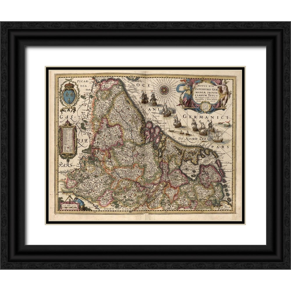 Vintage Maps 14x12 Black Ornate Wood Framed with Double Matting Museum ...