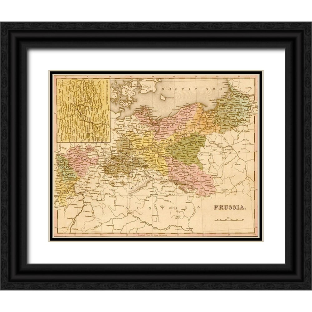 Vintage Maps 14x12 Black Ornate Wood Framed with Double Matting Museum ...