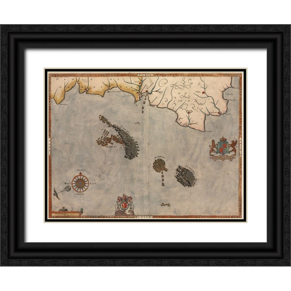 Vintage Maps 14x12 Black Ornate Wood Framed with Double Matting Museum ...