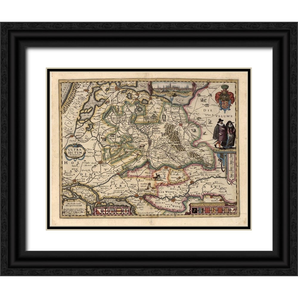Vintage Maps 14x12 Black Ornate Wood Framed with Double Matting Museum ...