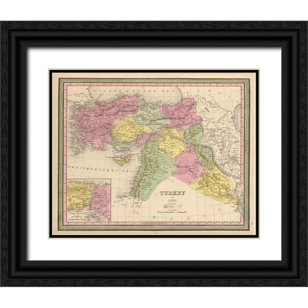 Vintage Maps 14x12 Black Ornate Wood Framed with Double Matting Museum ...