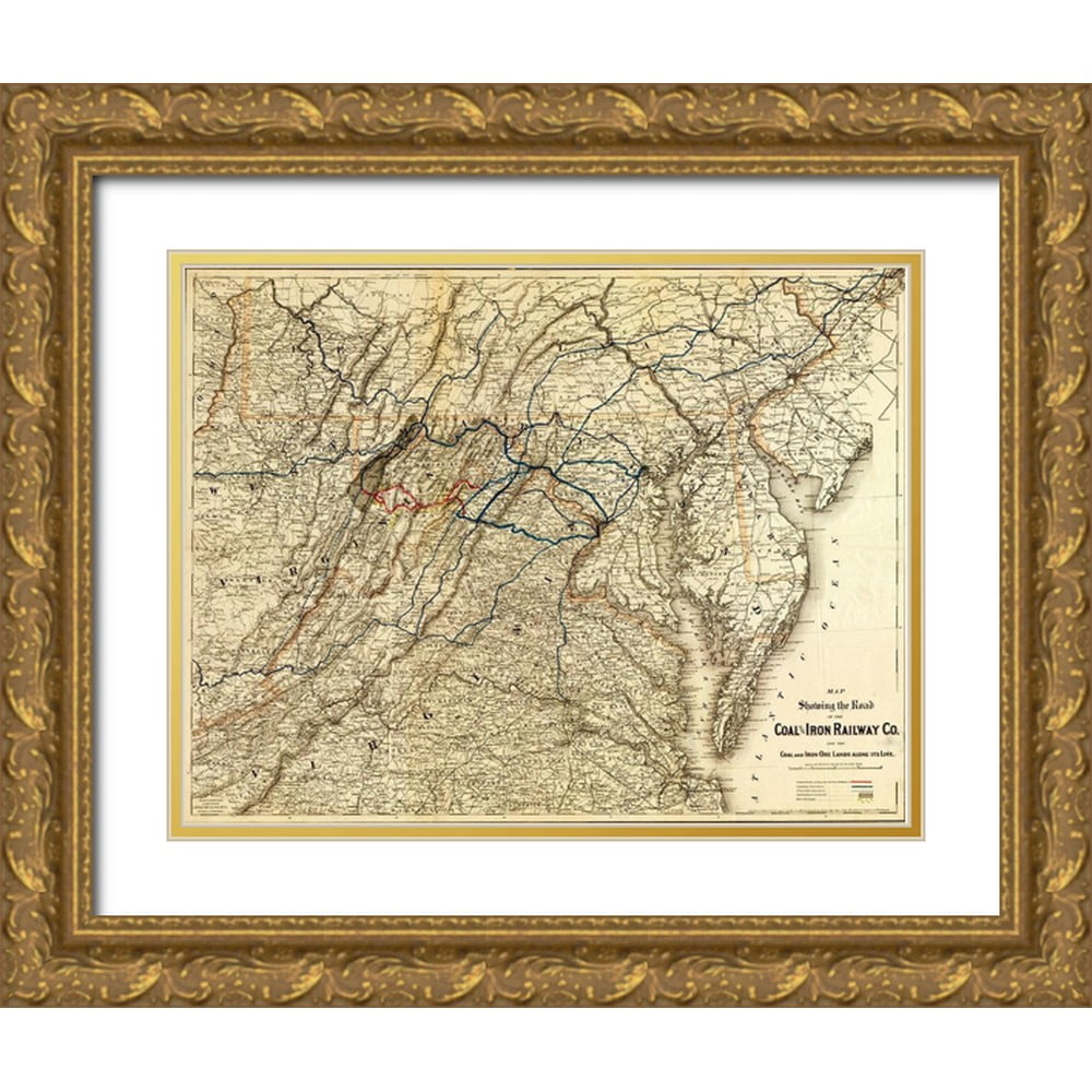 Vintage Maps 14x12 Gold Ornate Wood Framed with Double Matting Museum ...