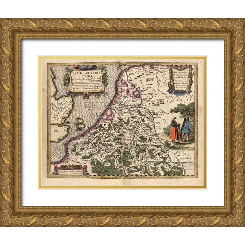 Vintage Maps 14x12 Gold Ornate Wood Framed with Double Matting Museum ...