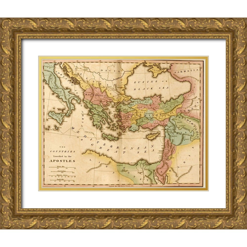 Vintage Maps 14x12 Gold Ornate Wood Framed with Double Matting Museum ...